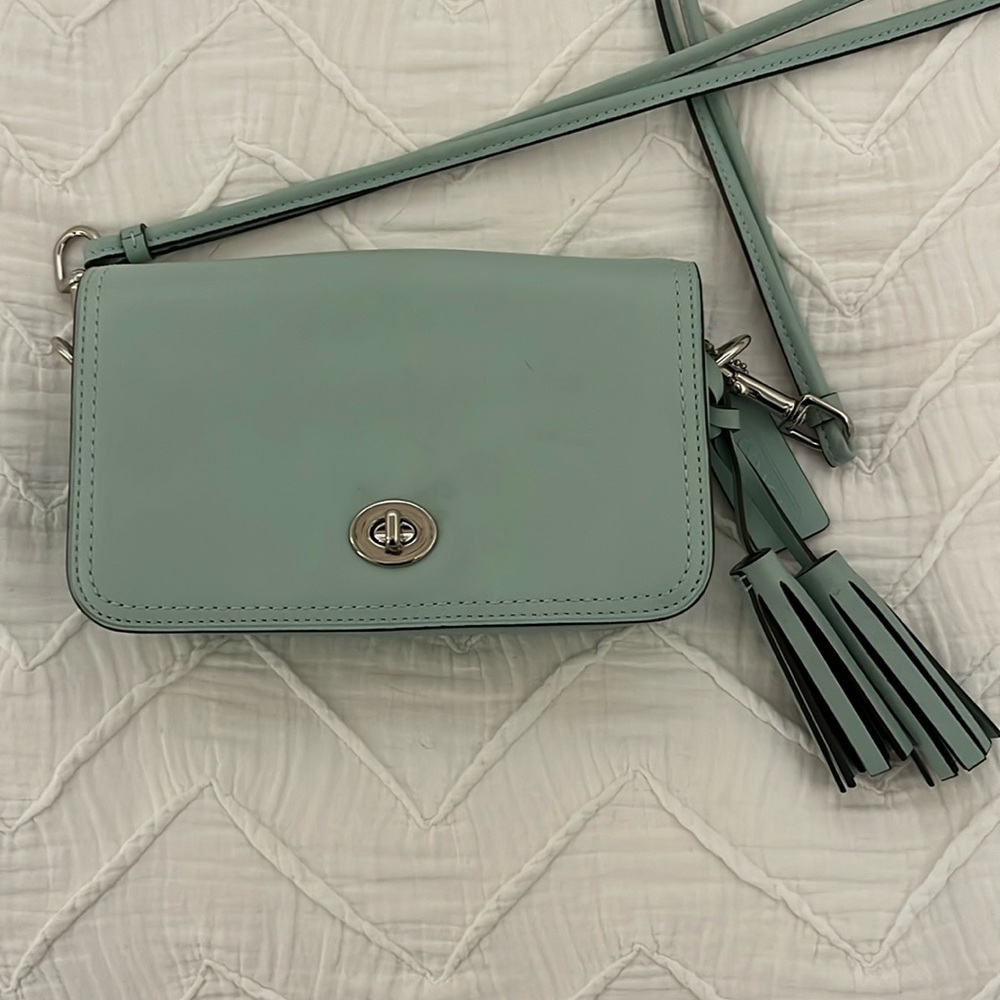 Mint Blue Small Coach Crossbody With Tassels - Gem